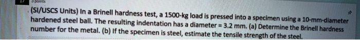 SOLVED: hardened steel ball. The resulting indentation has a diameter ...