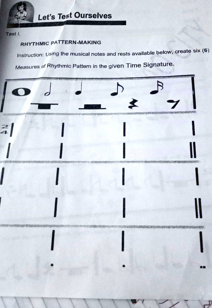 using the musical notes and rest available below create six measures of ...