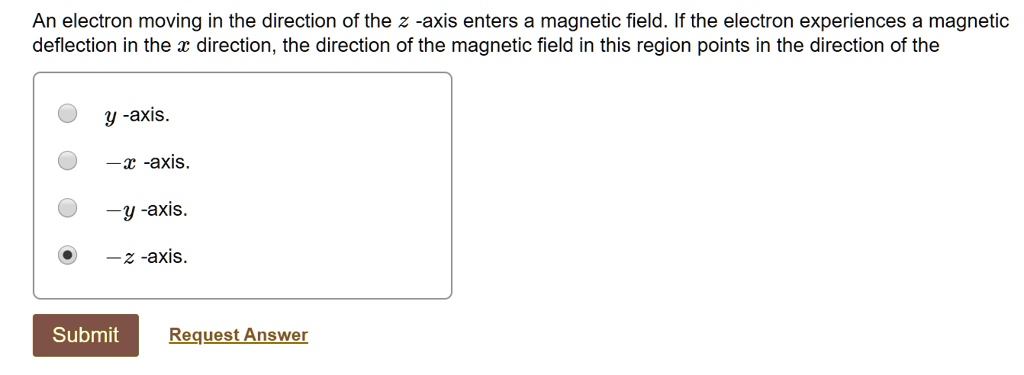 an electron moving in the direction of the z axis enters a magnetic field if the electron ...