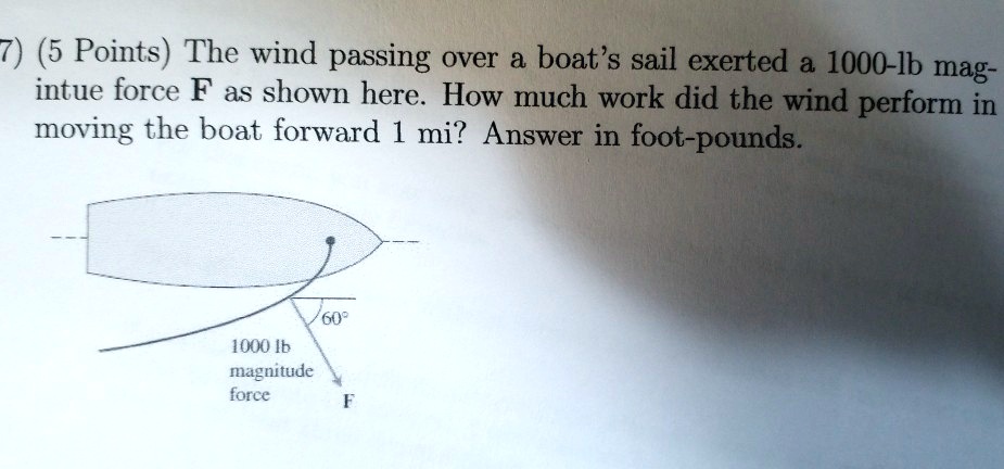 7 5 points the wind passing over a boat sail exerted a 1000...