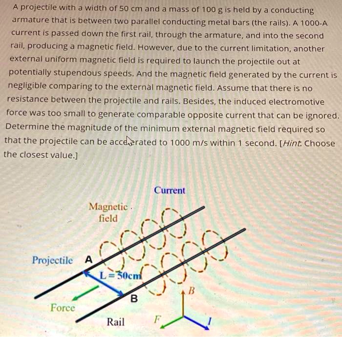 A projectile with a width of 50 cm and a mass of 100 g is held by a ...