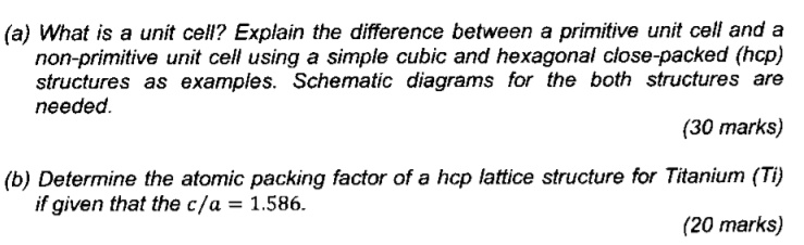 Solved A What Is A Unit Cell Explain The Difference Between A Primitive Unit Cell And A Non