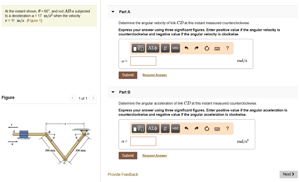 SOLVED: At the instant shown 0 60" and rod ABis subjected deceleration a = 17 m/s? when the ...