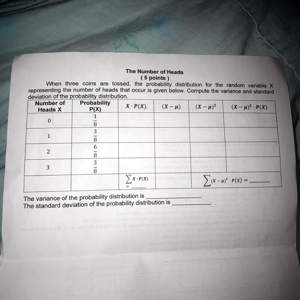 SOLVED: 'The Number of Heads (5 points) When three coins are tossed, the probability ...
