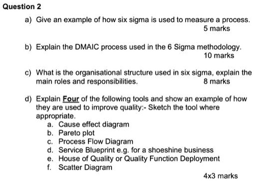 SOLVED: Question 2 a Give an example of how six sigma is used to ... SOLVED: Question 2 a Give an example of how six sigma is used to ...
