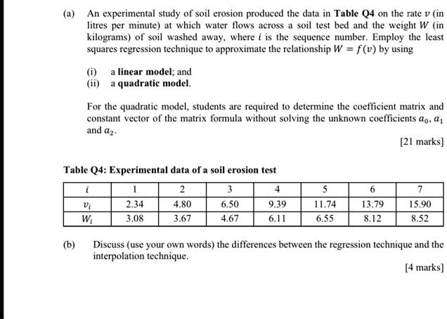SOLVED: An experimental study of soil erosion produced the data in Table Q4 on the rate Hitres ...