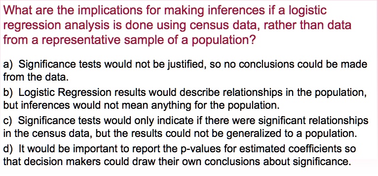 SOLVED: What are the implications for making inferences if a logistic ...