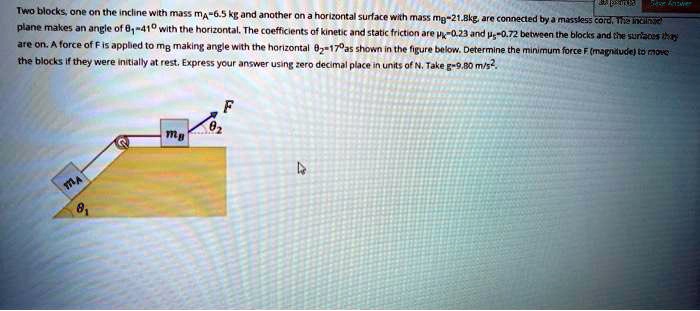 SOLVED: Two blocks, one on the incline with mass m = 6.5 kg and another ...