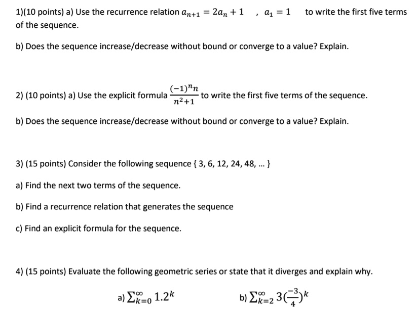 SOLVED: 1)(10 points) a) Use the recurrence relation Gn+1 2an +1 of the ...