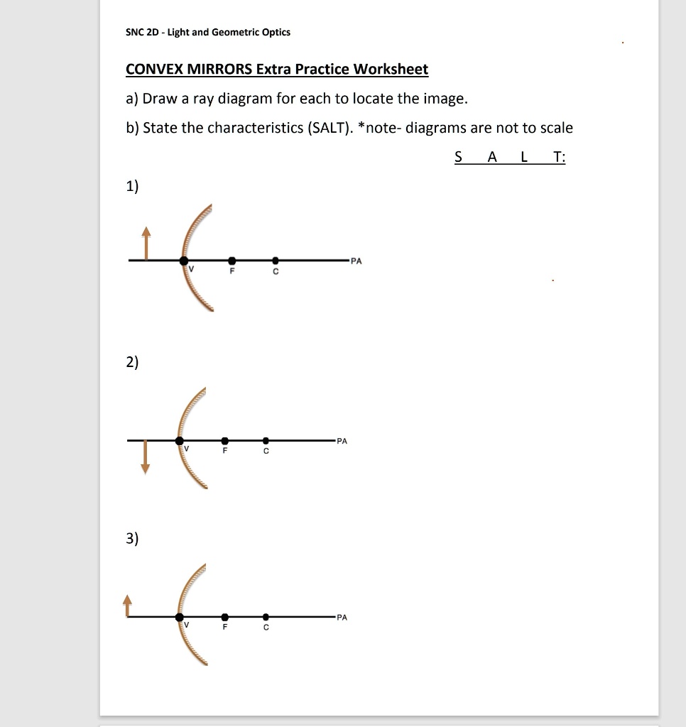 SNC 2D - Light and Geometric Optics CONVEX MIRRORS Extra Practice ...