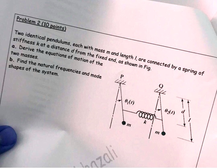 Problem 2 (10 points) Two identical pendulums, each with mass m and length l, are connected by a ...