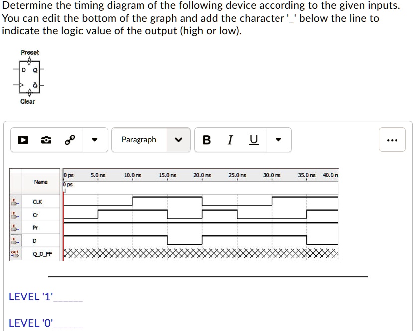 Determine the timing diagram of the following device according to the given inputs. You can edit ...