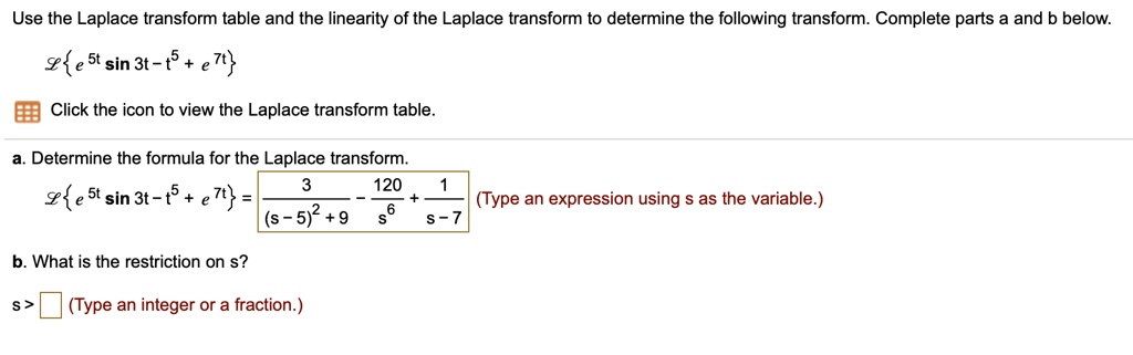 SOLVED: Use the Laplace transform table and the linearity of the ...