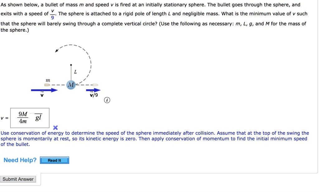 SOLVED: As shown below, bullet of mass and speed V is fired at an ...