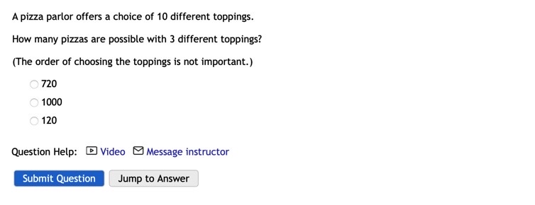 SOLVED: A pizza parlor offers a choice of 10 different toppings. How ...