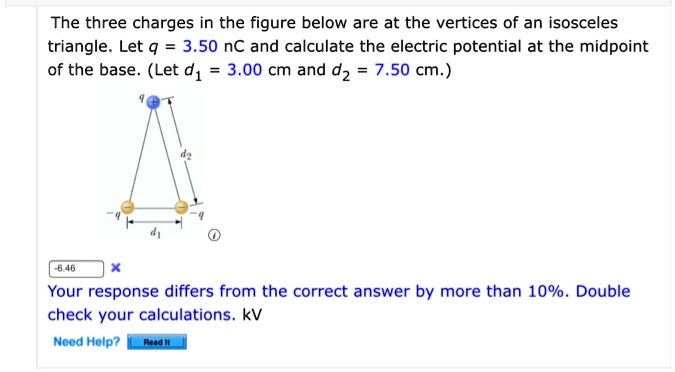 the three charges in the figure below are at the vertices of an isosceles triangle let q 350 nc ...