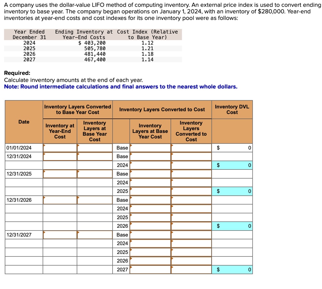 SOLVED: A company uses the dollar-value LIFO method of computing ...
