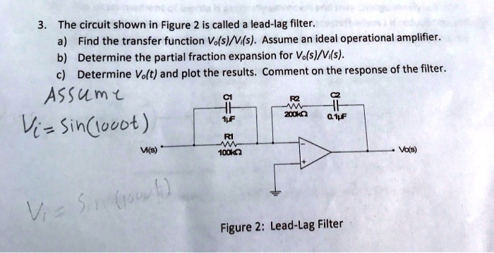 The circuit shown in Figure 2 is called a lead-lag filter. a) Find the ...