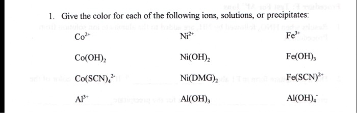 SOLVED: Give the color for each of the following ions, solutions ...