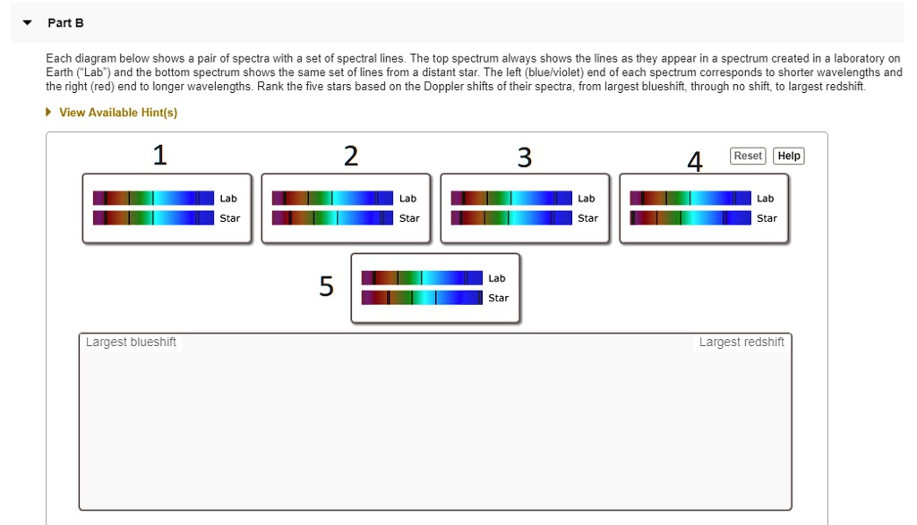 Part B Each diagram below shows a pair of spectra with a set of ...