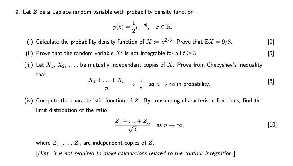 SOLVED:Let Z be a Laplace random variable with probability density ...