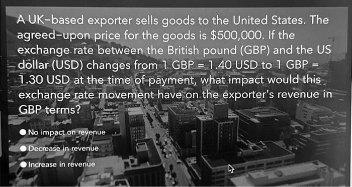 A UK-based exporter sells goods to the United States. The...