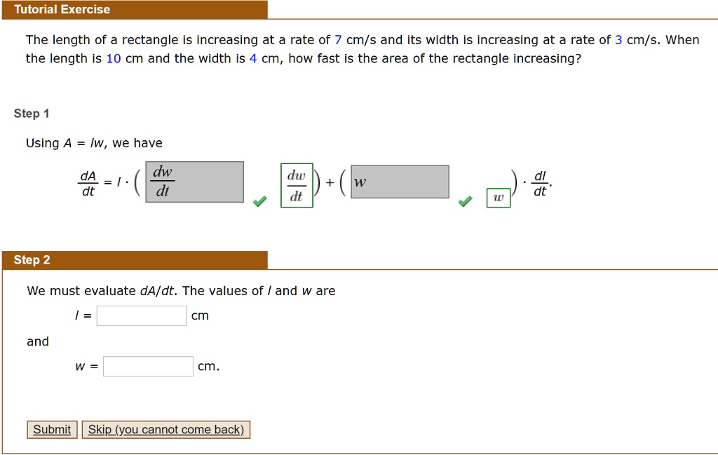 tutorial exercise the length of a rectangle is increasing at a rate of ...