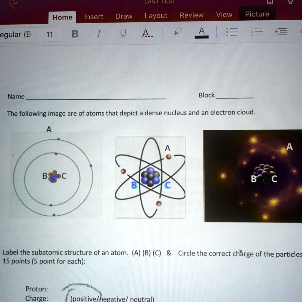 the following image are of atoms that depict a dense nucleus and an ...