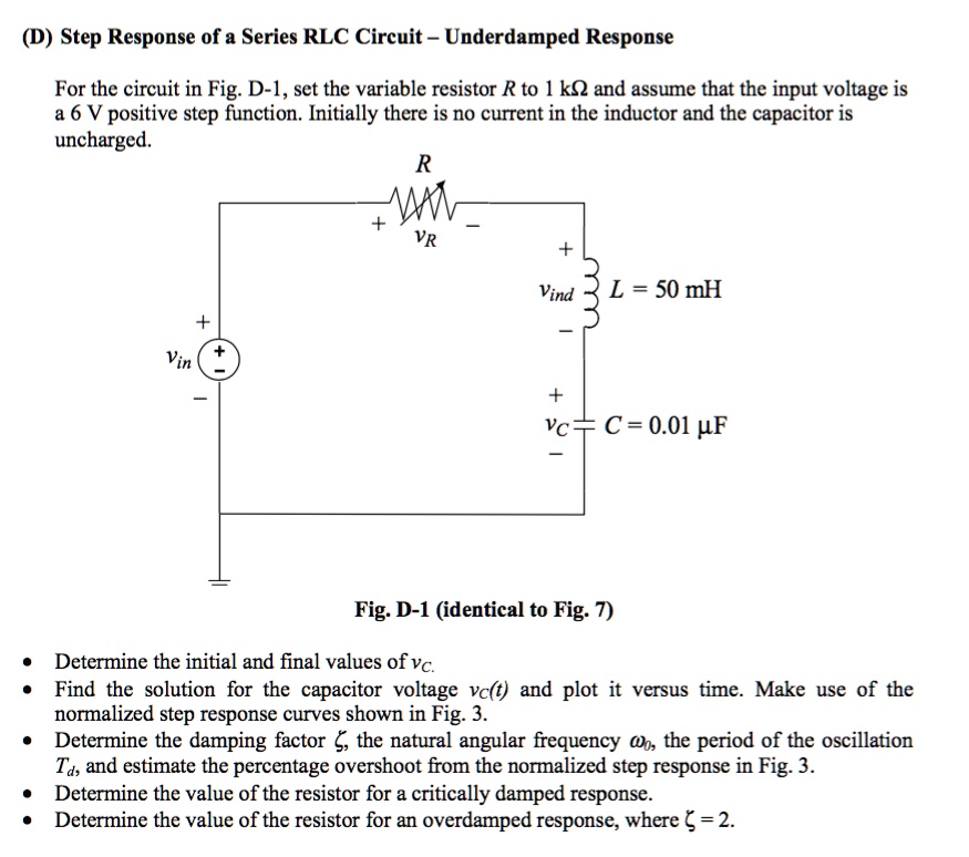 d step response of a series rlc circuit underdamped response for the circuit in figd 1 set the ...
