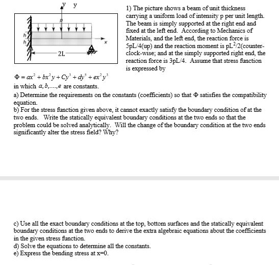 SOLVED: The picture shows a beam of unit thickness carrying a uniform load of intensity p per ...