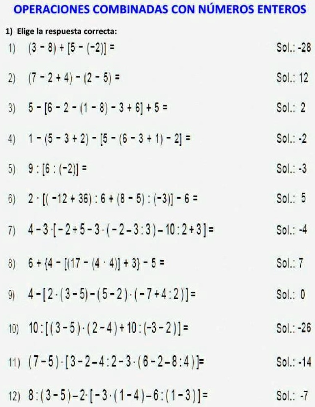 SOLVED: ayúdenme plisss. operaciones combinadas con numeros enteros OPERACIONES COMBINADAS CON ...
