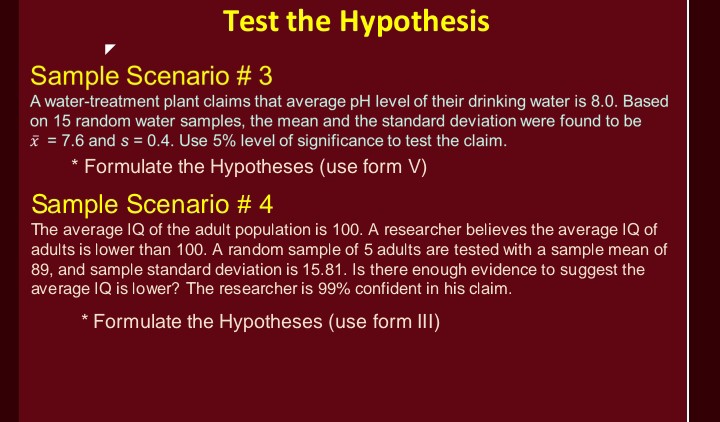 SOLVED: Test the Hypothesis Sample Scenario # 3 A water-treatment plant ...