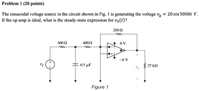 SOLVED: Problem 1 (20 points) The sinusoidal voltage source in the circuit shown in Fig.1 is ...