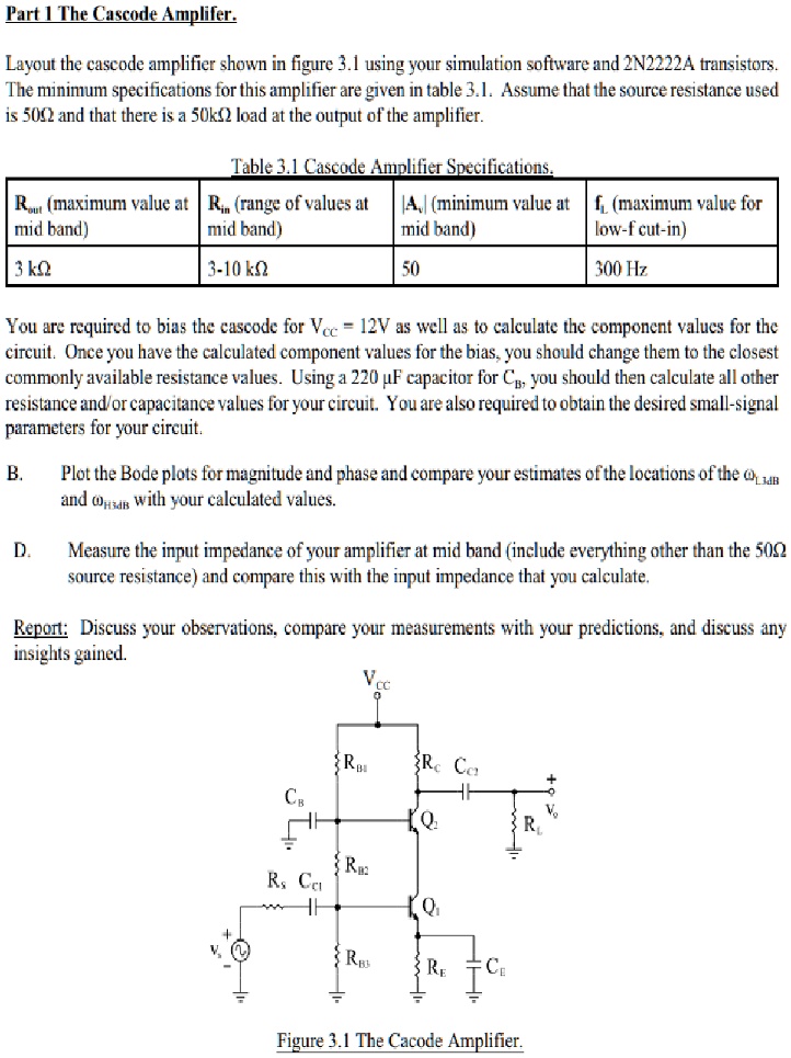 SOLVED: Part 1: The Cascode Amplifier Layout the cascode amplifier shown in Figure 3.1 using ...