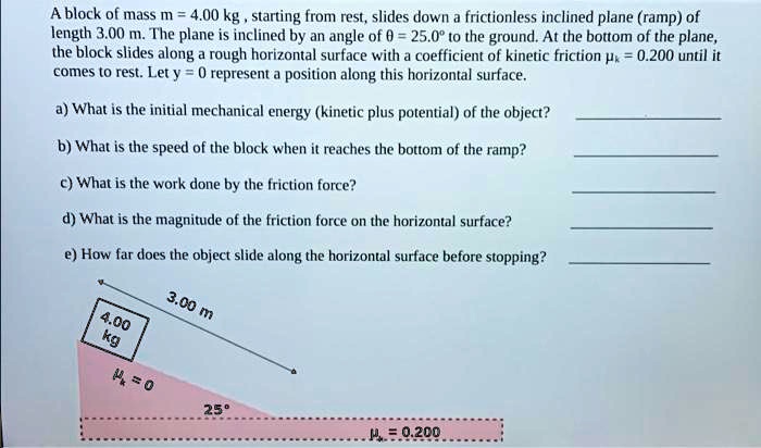 SOLVED: A block of mass m = 4.00 kg starting from rest, slides down a frictionless inclined ...