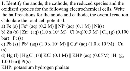 SOLVED: Identify the anode, the cathode, the reduced species, and the ...
