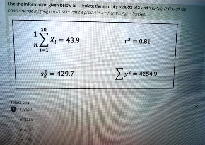 SOLVED: Use the information given below to calculate the sum of products of Xand Y (SPxx) Hl ...