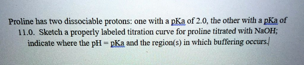 SOLVED: Proline has two dissociable protons: one with a pKa of 2.0, the ...