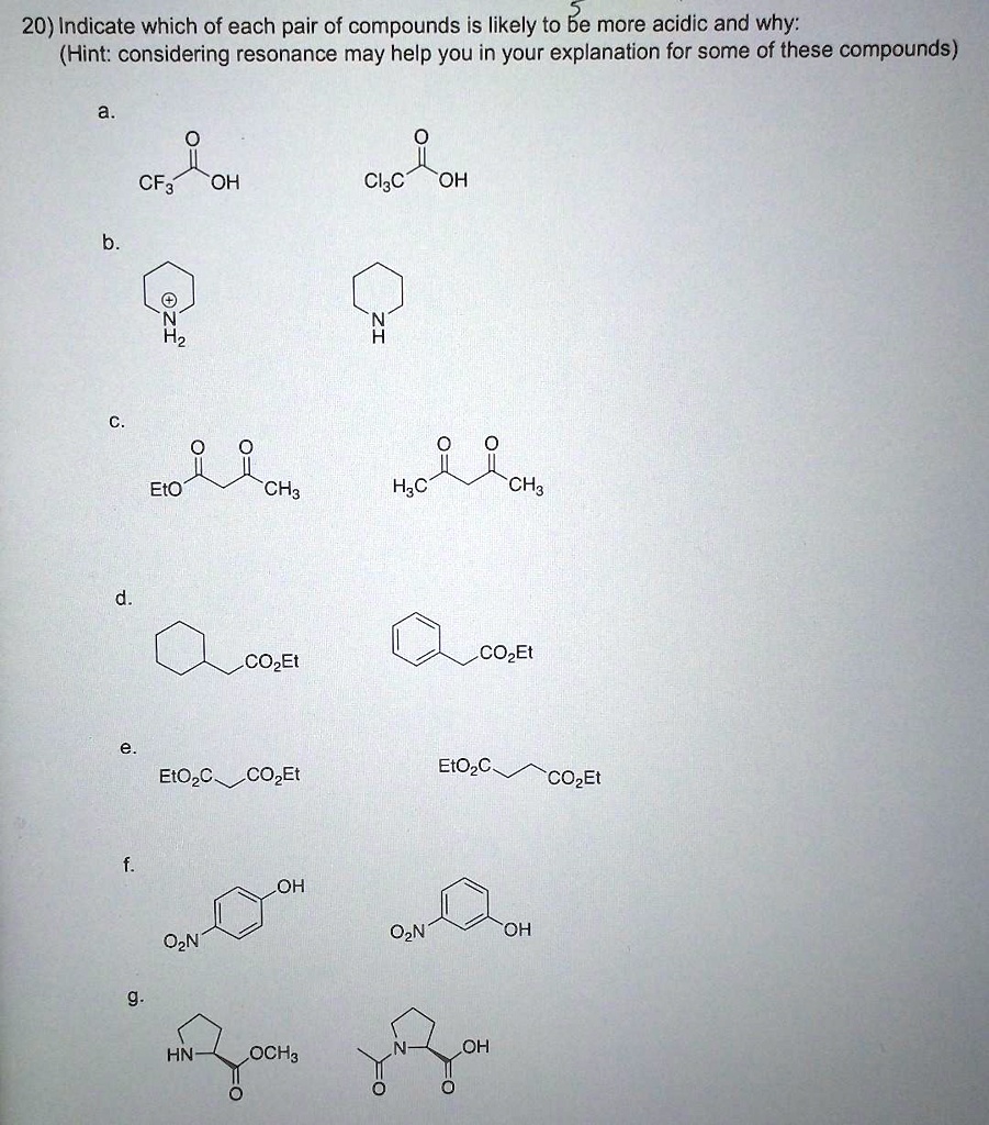 SOLVED: 20 Indicate which of each pair of compounds is likely to be ...
