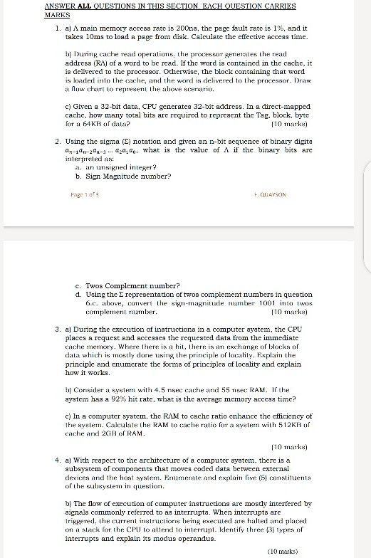 SOLVED: MARKS 1. a] main memory access rate is 200 ns, the page fault ...