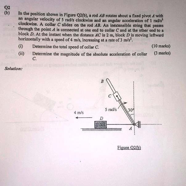 SOLVED: In the position shown in Figure Q2(b), a rod AB rotates about a ...