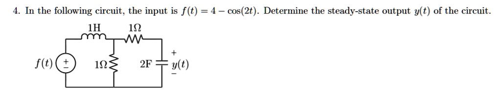 4. In the following circuit, the input is f(t) = 4 - cos(2t). Determine the steady-state output ...