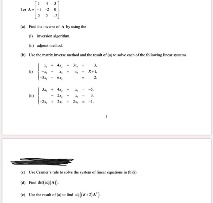 Let 4 Find Thc Inverse Of By Using The Inversion Algonthn Adjoint Mcthod Use The Matrix Inverse
