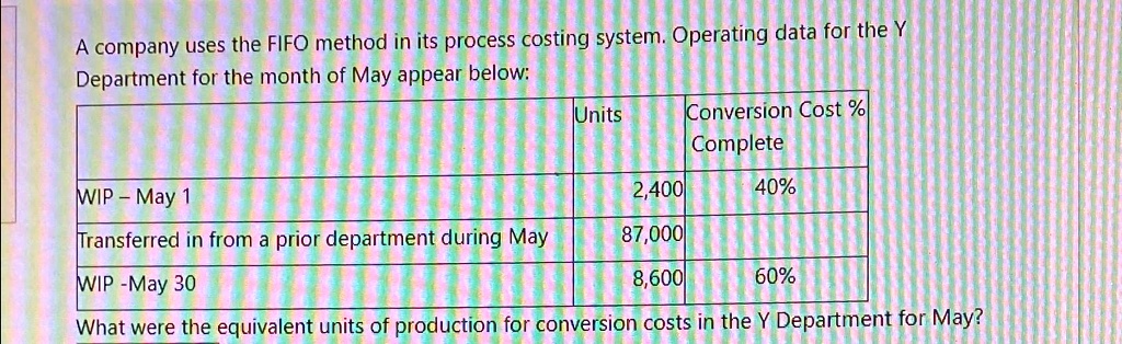 A company uses the FIFO method in its process costing system. Operating ...
