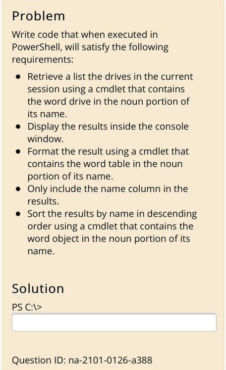 Solved Problem Write Code That When Executed In Powershell Will Satisfy The Following 7679