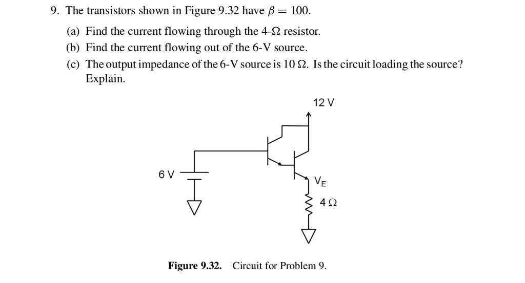 SOLVED: The transistors shown in Figure 9.32 have Î² = 100. (a) Find the current flowing through ...