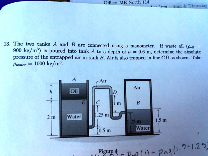 SOLVED: Office: ME North 114 4 pm on Thursday 13. The two tanks A and B are connected using a ...