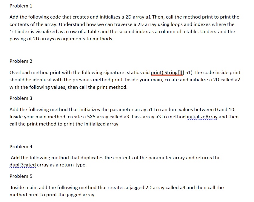 Solved Problem 1 Add The Following Code That Creates And Initializes A 2d Array A1 Then Call 6700