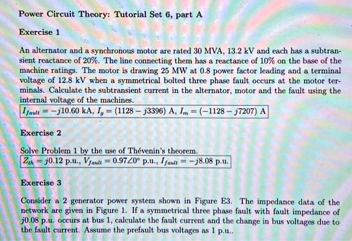 SOLVED: Power Circuit Theory:Tutorial Set 6,part A Exercise 1 An alternator and a synchronous ...