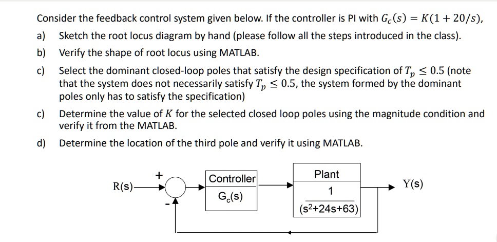 SOLVED: Consider the feedback control system given below. If the controller is PI with Gc(s) = K ...